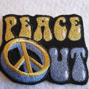 Embroidered Peace Out Iron on Patch, Retro Patch, Iron on Patch 60's ...