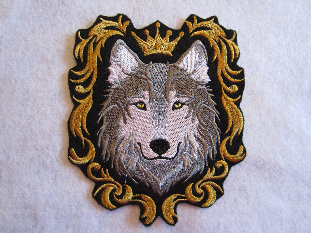 Embroidered Wolf Iron on Patch, Wolf Patch, Royal Wolf, Wolf With Crown ...