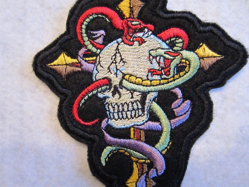Embroidered Skull With Snakes and Cross Iron on Patch Skull | Etsy