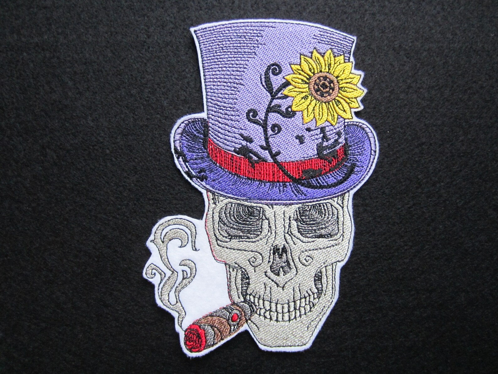 Embroidered Skull Iron on Patch, Top Hat and Cigar - Etsy