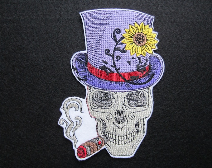 Embroidered Skull With Top Hat, Skull Iron on Patch, Skeleton Patch ...
