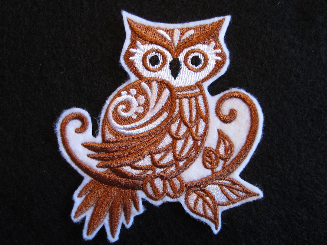 Embroidered Owl Iron on Patch, Brown and White Felt Applique - Etsy