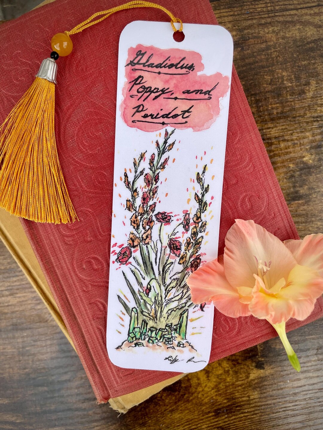 August Birthmonth Bookmark | Gladiolus, Poppy, and Peridot Handmade ...