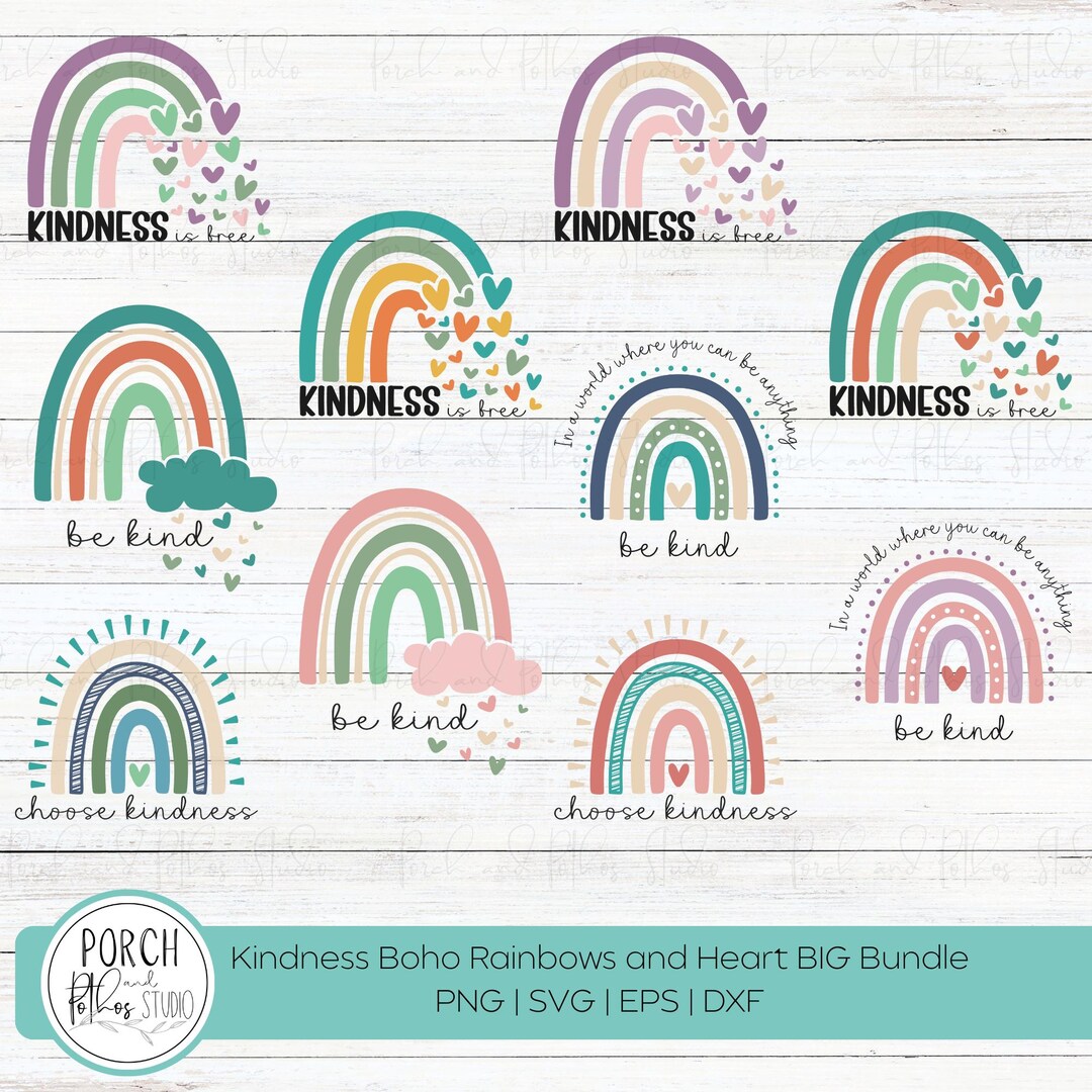 Kindness Boho Rainbows With Hearts BIG Bundle | PNG and SVG for ...