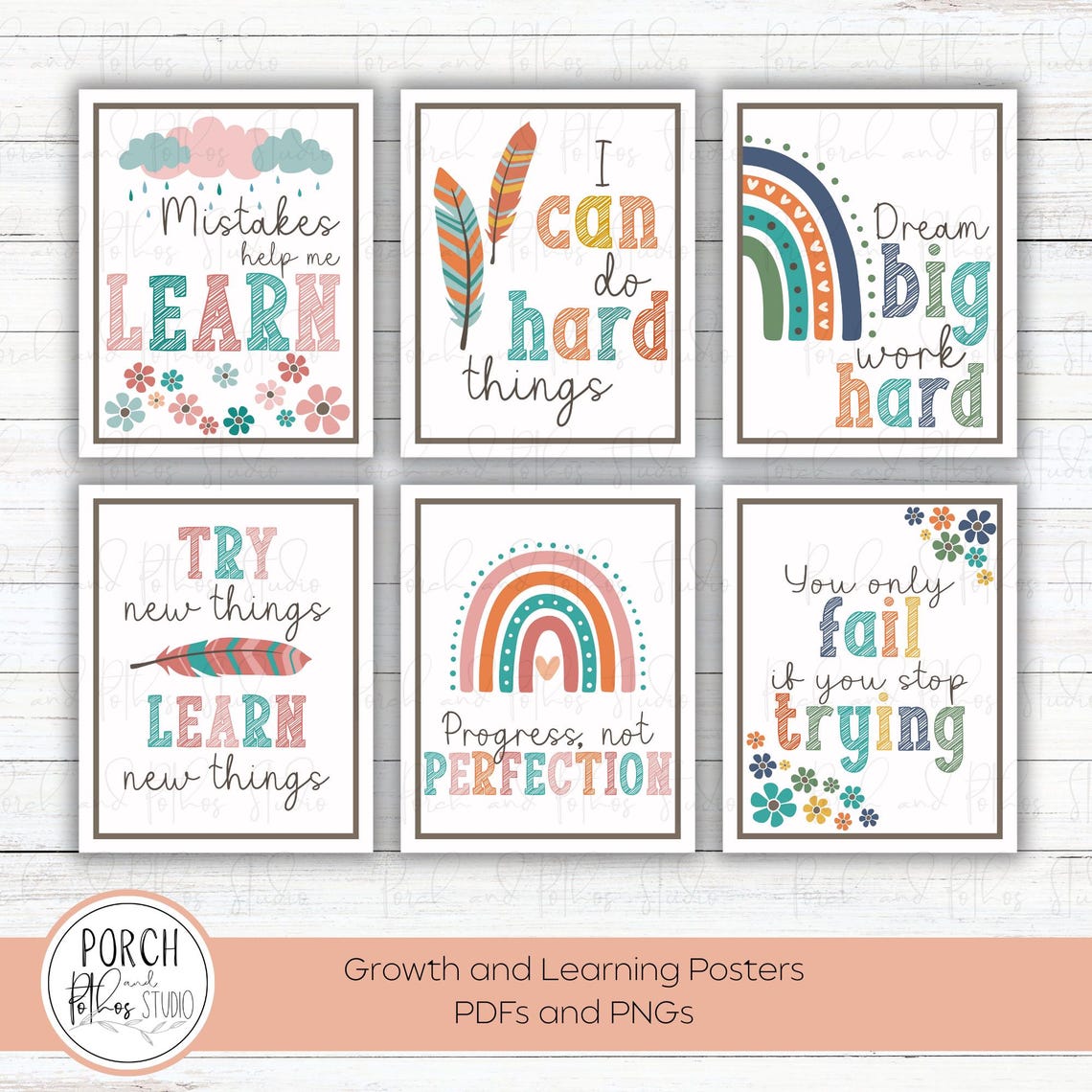 Growth and Learning Classroom Posters PNG and PDF Bundle | Boho ...