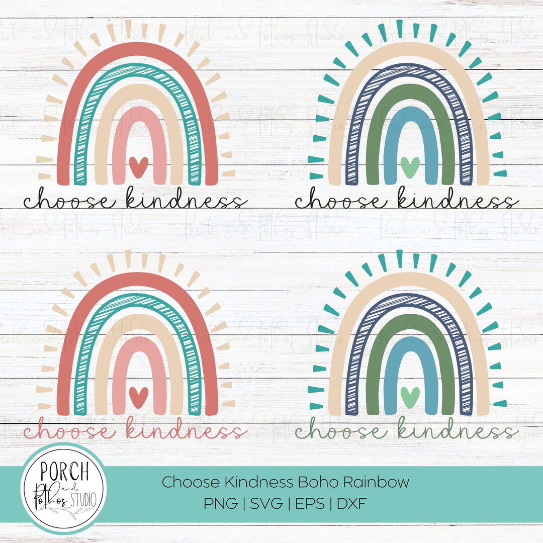 Choose Kindness Boho Rainbow With Hearts Bundle | PNG and SVG for ...