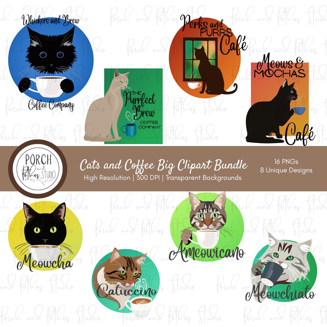 Cats and Coffee PNG Big Clipart Bundle | Digital Download | Cute and ...