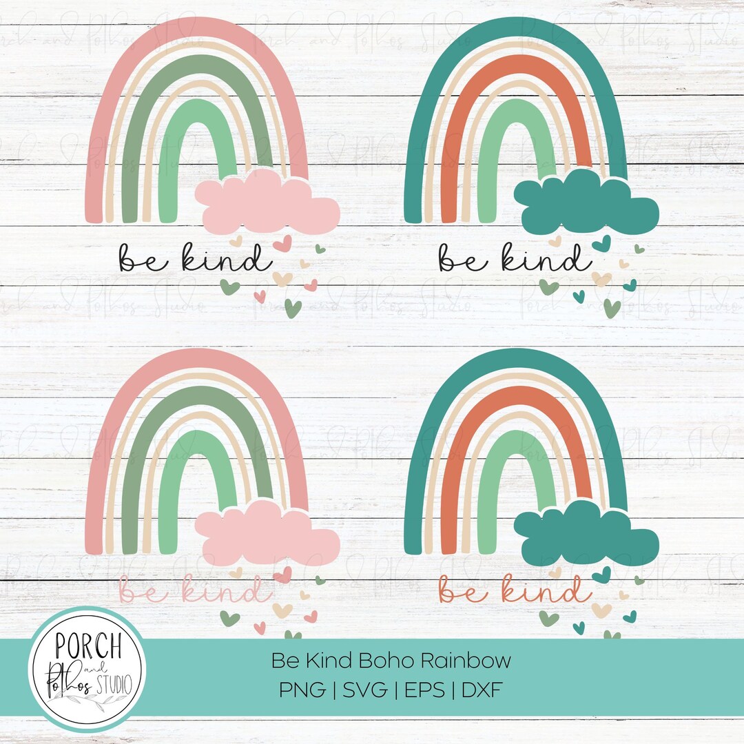 Be Kind Boho Rainbow With Hearts Bundle | PNG and SVG for Sublimation ...