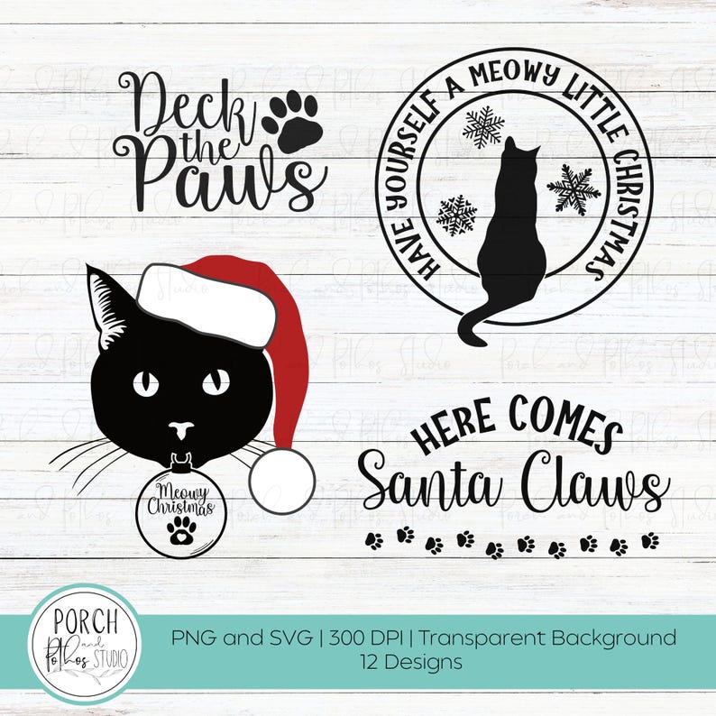 Meowy Christmas SVG and PNG Bundle: Cat Lover Holiday Clipart Digital ...