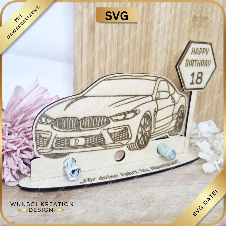 SVG Laser File Car Money Gift | DIY Wooden Stand With Engraving ...