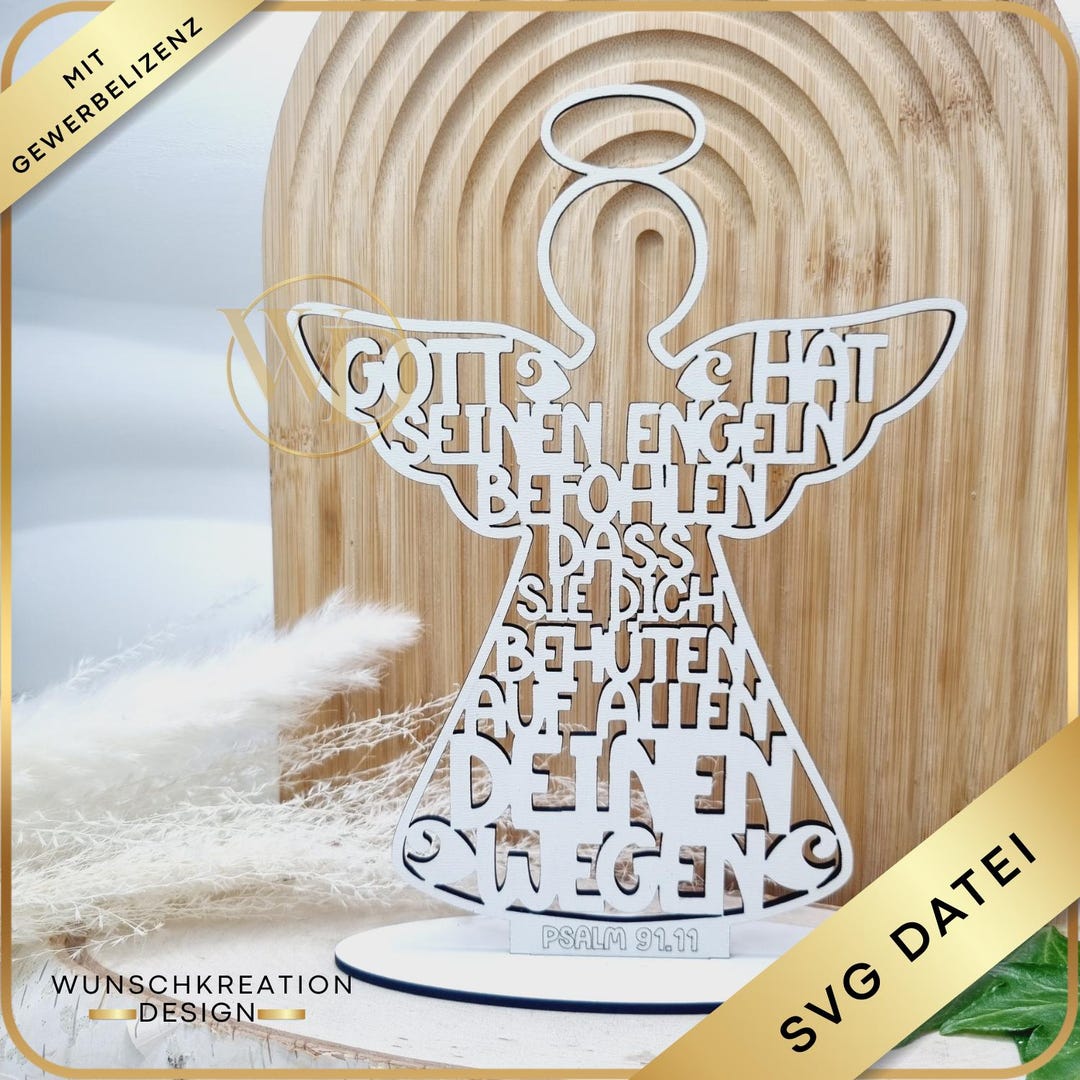 Engel SVG & PNG mit Bibelvers Psalm 91,11 | Plotterdatei und Lasercut ...