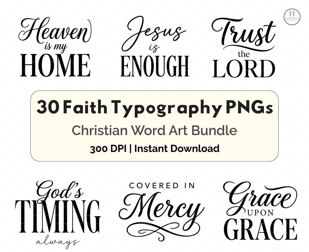 Christian Typography Clipart Bundle, Faith Quote Pngs, Text-only Word ...