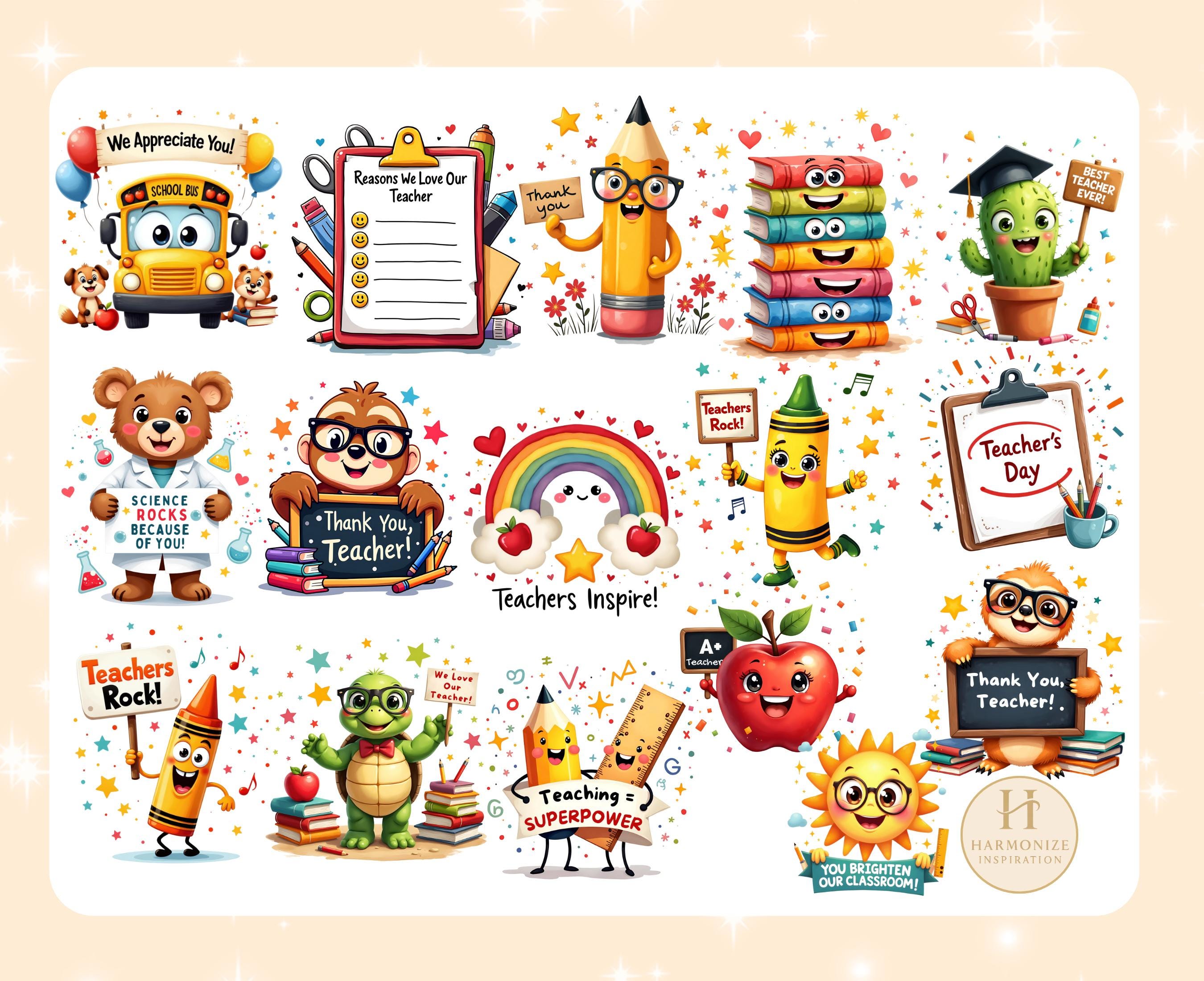 Teacher Appreciation Clipart Bundle: 32 Cartoon Animals, School ...