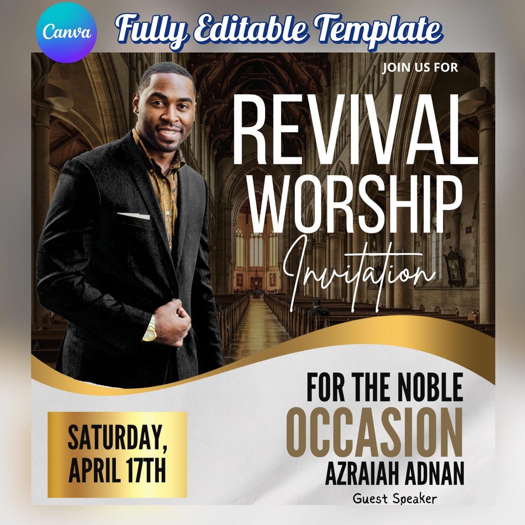 Editable Church Revival Flyer Template: Worship Event Invitation (canva ...