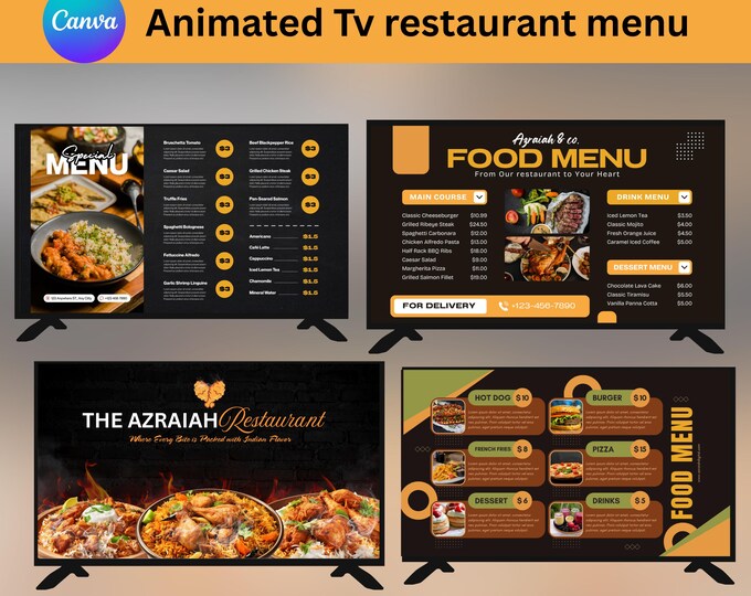 Animated TV Restaurant Menu | Digital Menu Board for TV Display | Plug ...