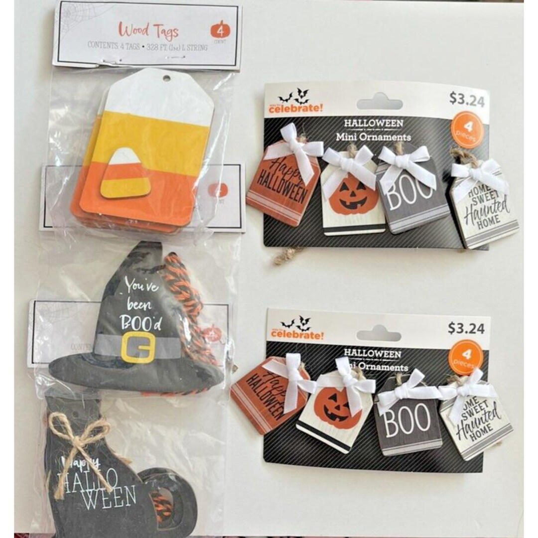 5 Target Bullseye & Celebrate! Wood Halloween Ornament Tags Cat Witch ...