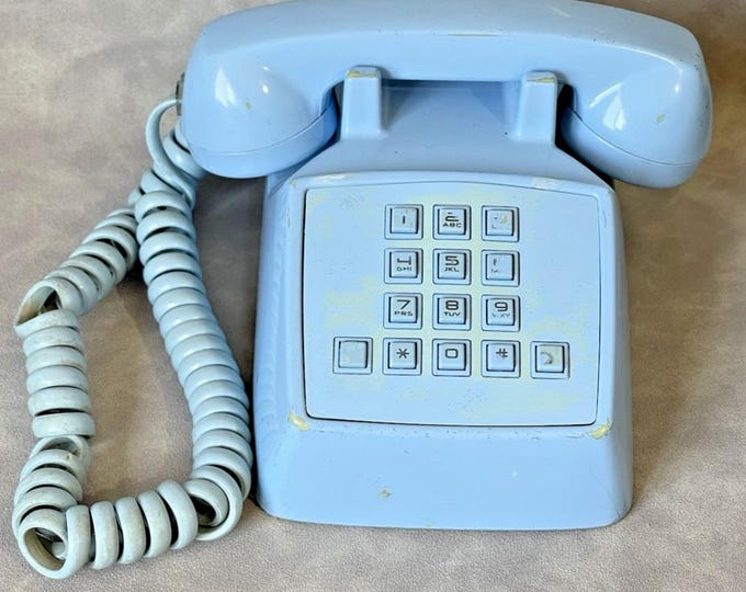 MINI Vintage Blue Push Button Corded Office Land Line Telephone Phone ...