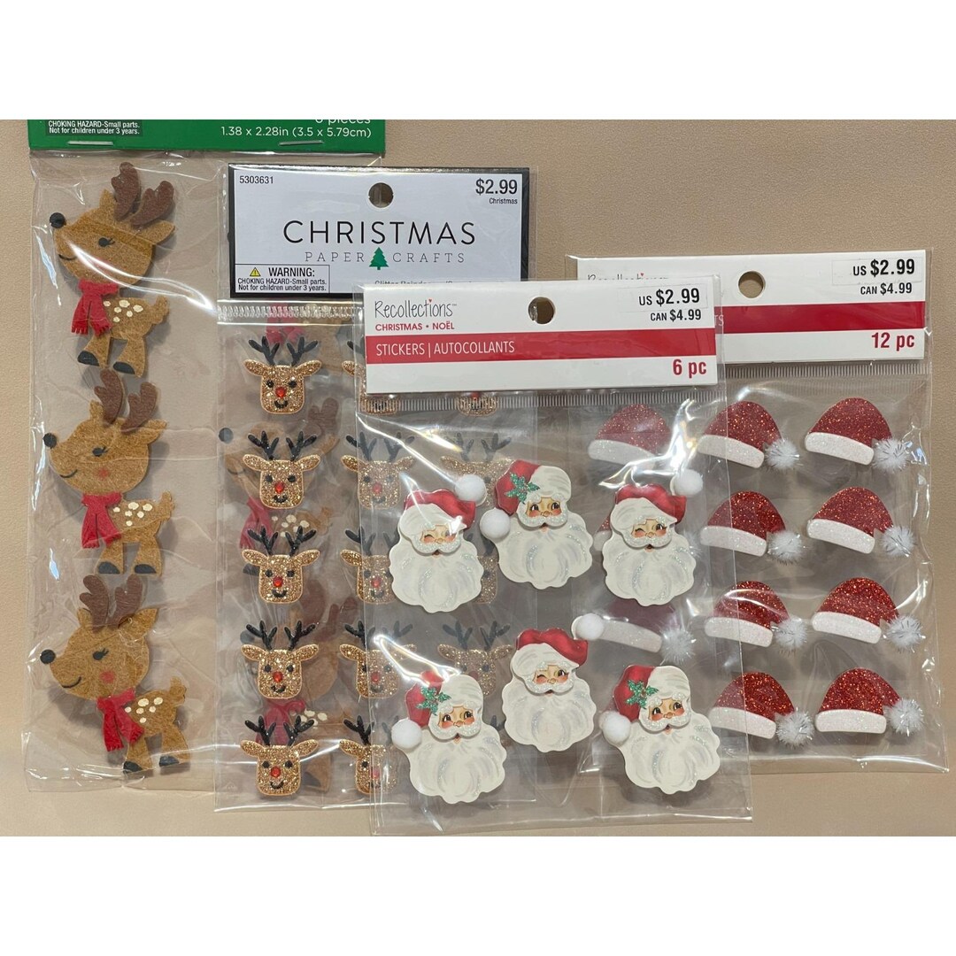 Recollections Christmas Paper Crafts Stickers Santa Hats Rudolph ...