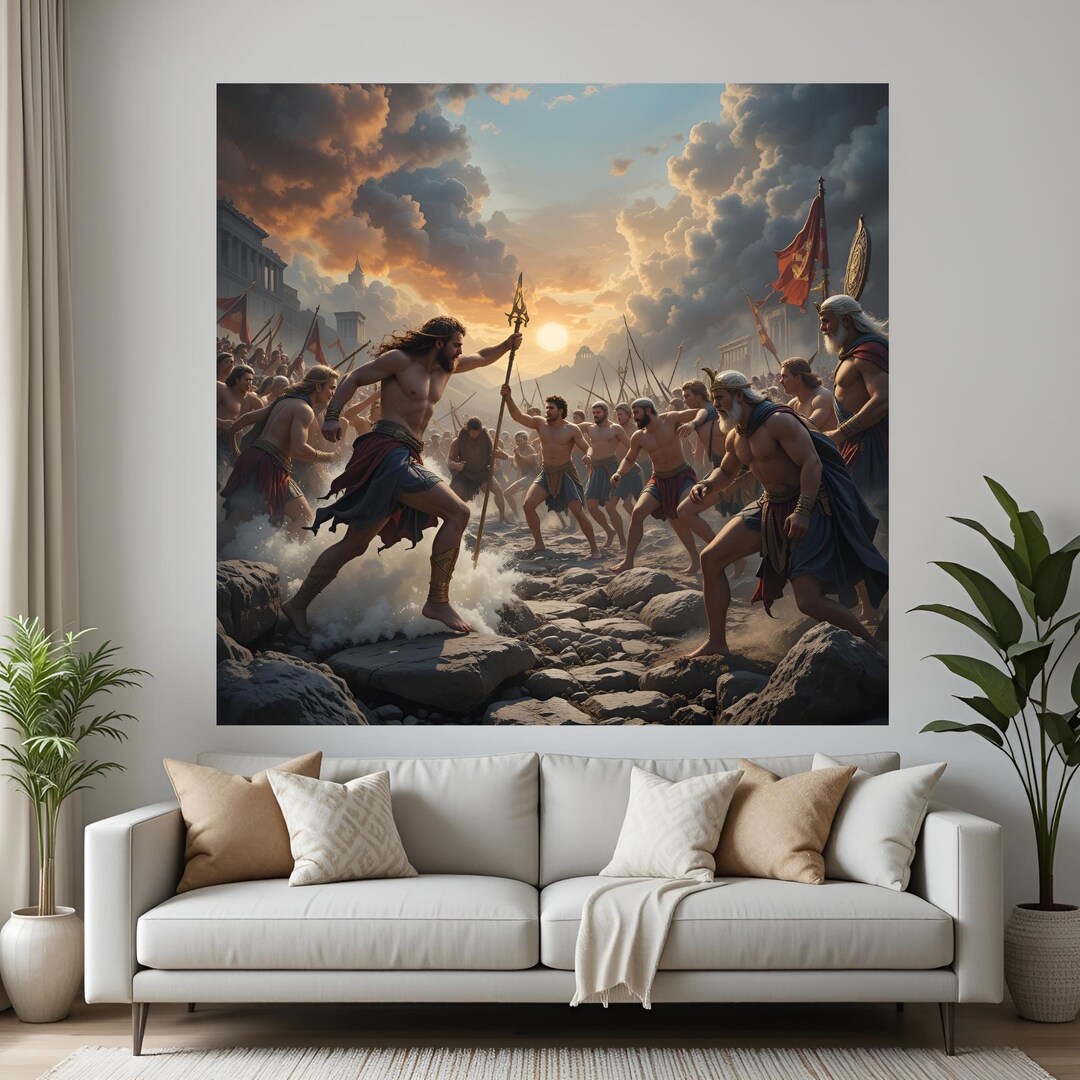 Greek Painting, War of the Gods VS Titans, Greek Poster, Greek Wall ...