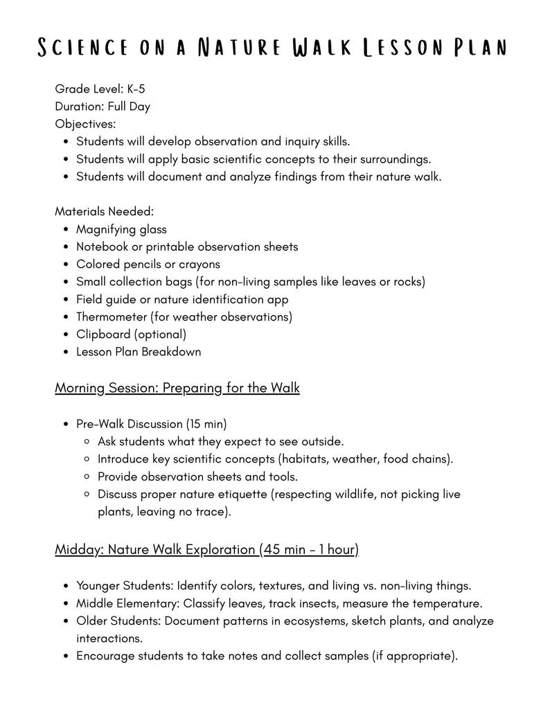 Science on a Nature Walk Lesson Plan - Etsy