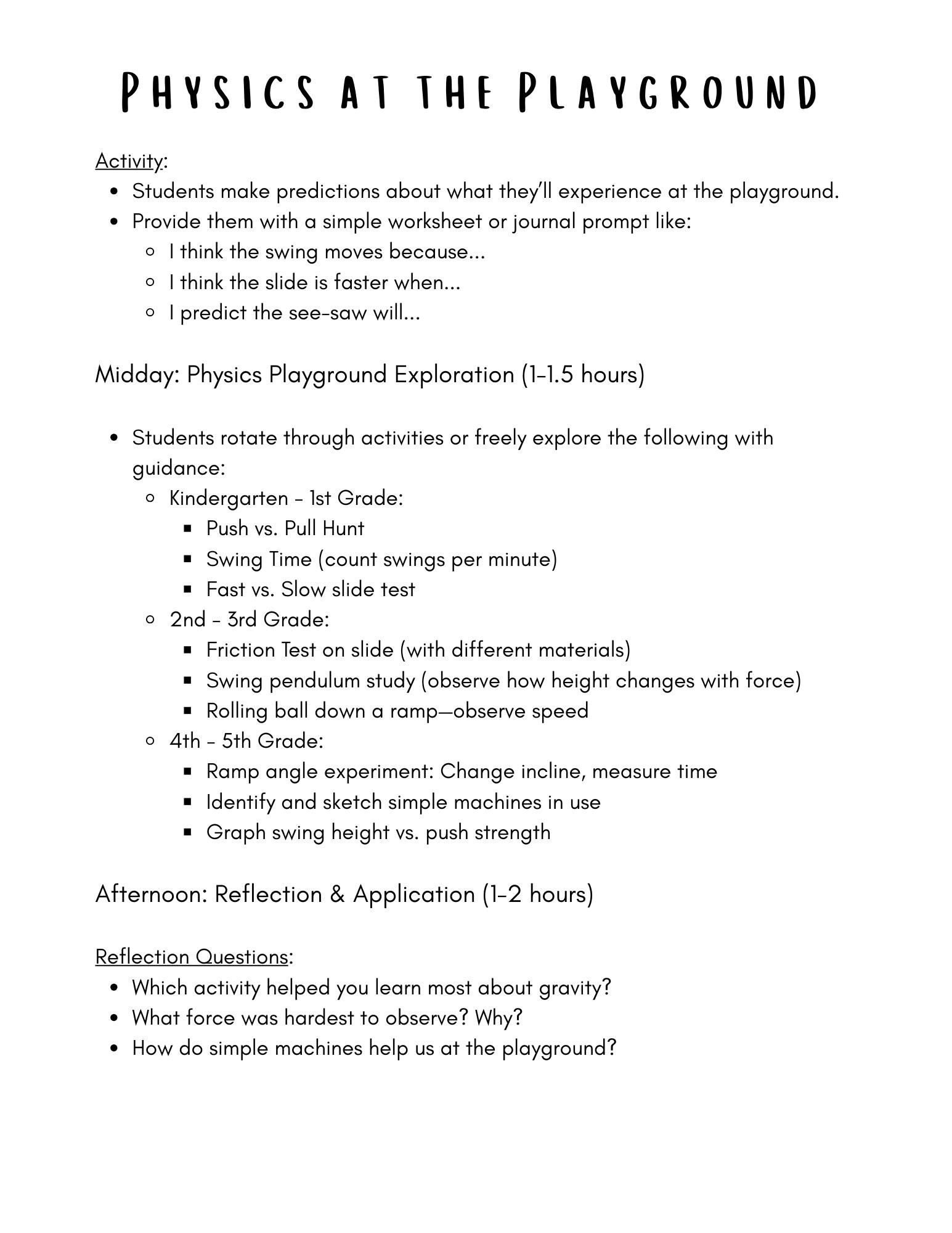 Physics at the Playground Lesson Plan - Etsy