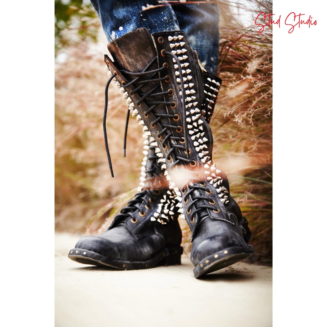 Bespoke Punk Rock Gothic Leather High Boots for Men, Rugged and Vintage ...
