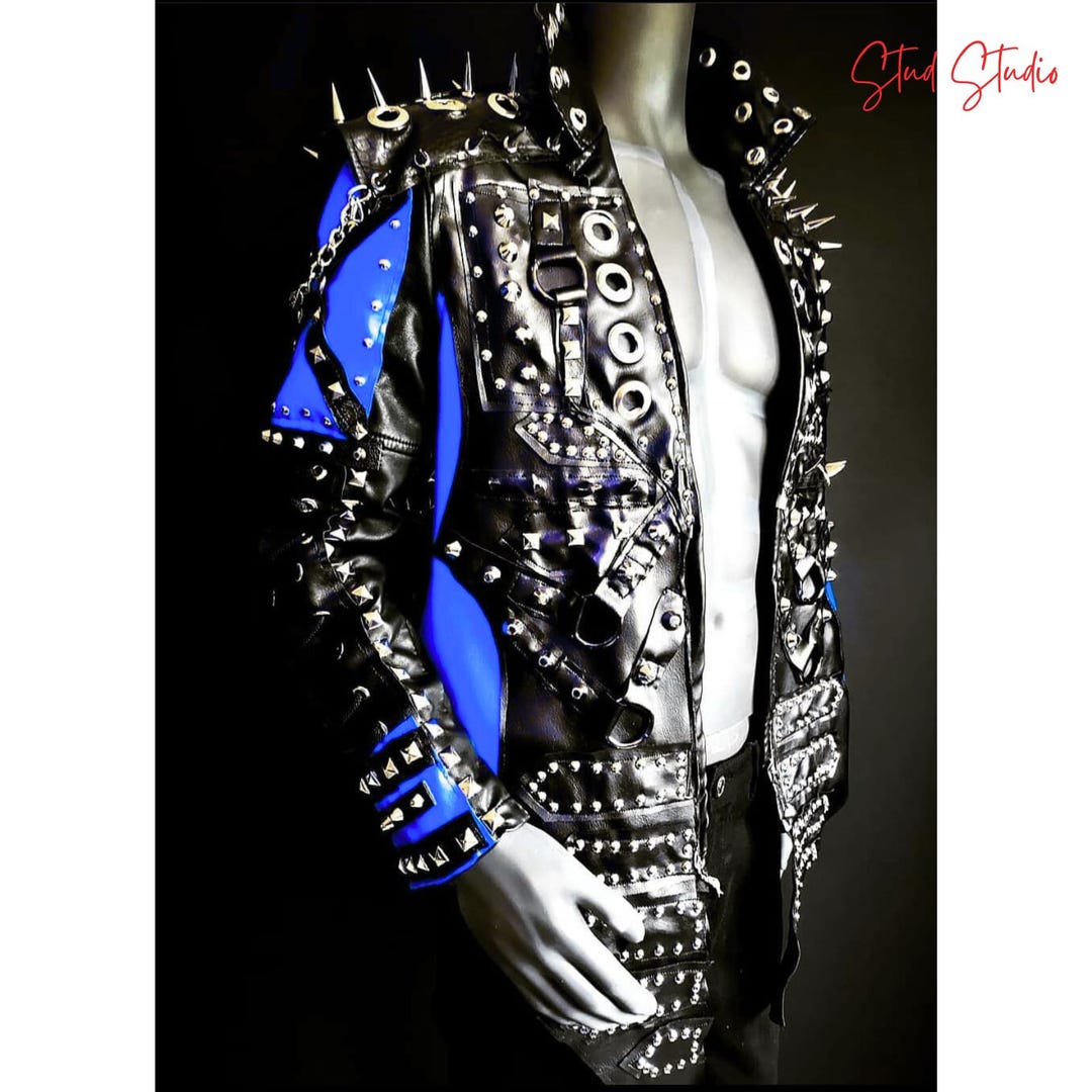Men's Punk Studded Leather Jacket - Custom Punk Rock Spiked Leather ...
