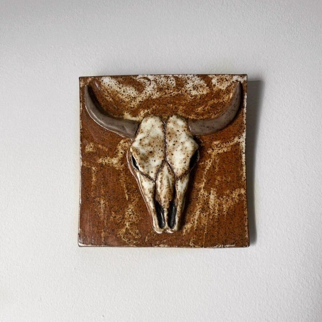 Handmade Rustic Ceramic Cow Skull Wall Tile - Etsy