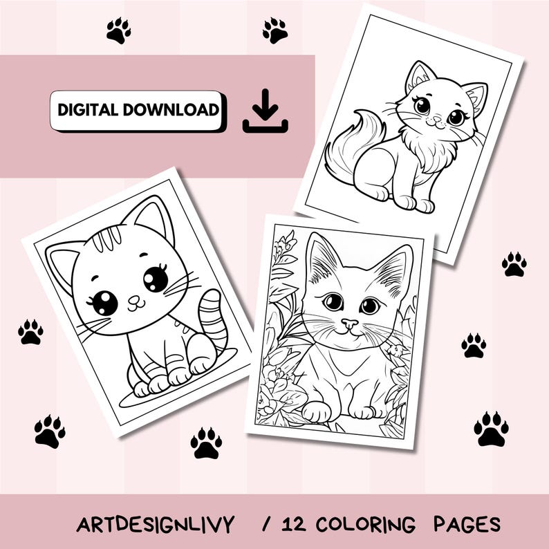 Kitten Coloring Book | Cute and Relaxing | | Digital Download | Fun for ...