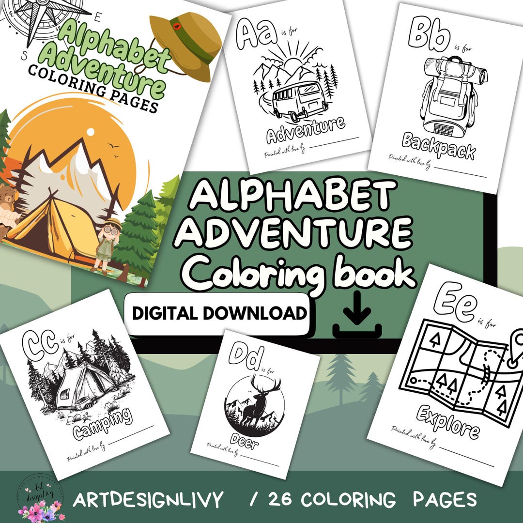 ABC Outdoor Alphabet Adventure Coloring Pages, Camping Nature Travel ...