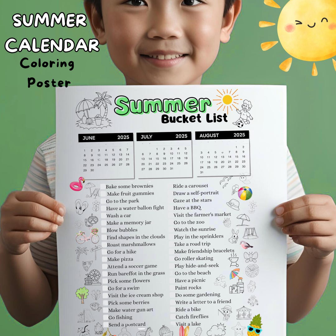 Kids Summer Calendar 2025 ,summer Coloring Calendar,summer Fun Wish ...