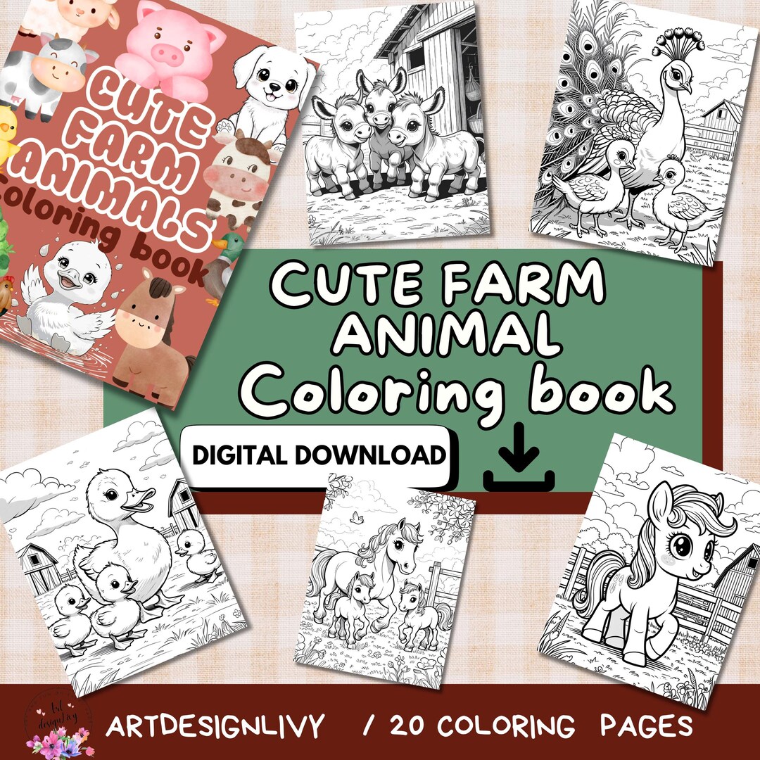 Cute Animal Farm, Cute Animal Coloring Pages for Babies,instant ...