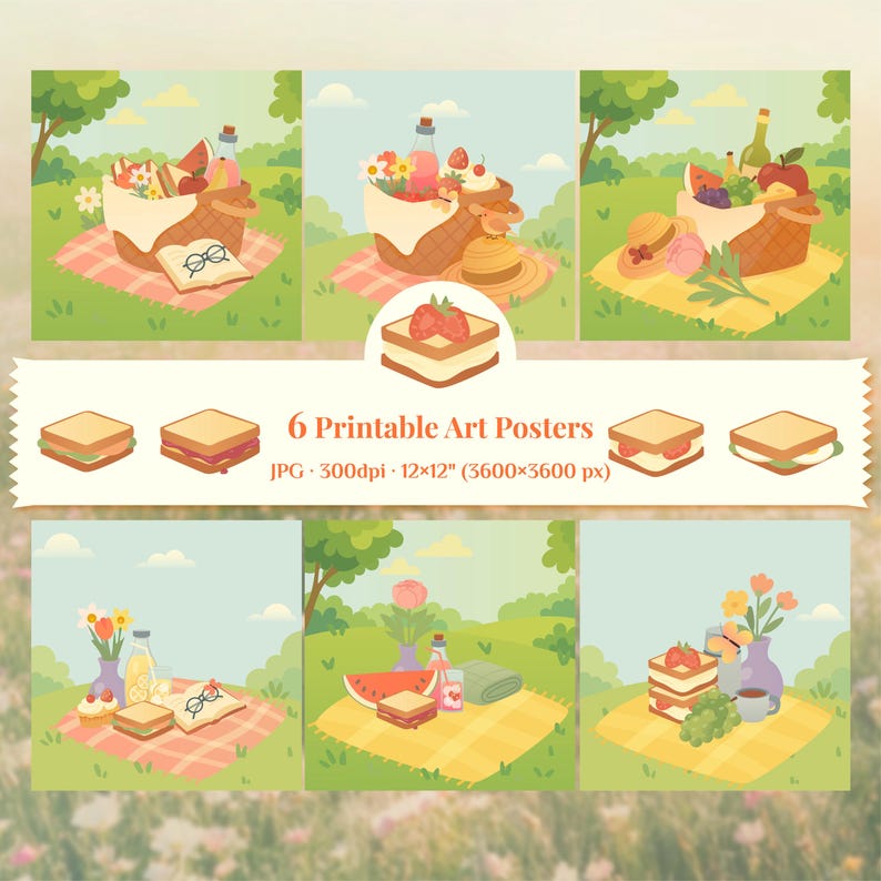 Summer Picnic Clipart and Patterns Bundle – 82 PNG & JPG Elements ...