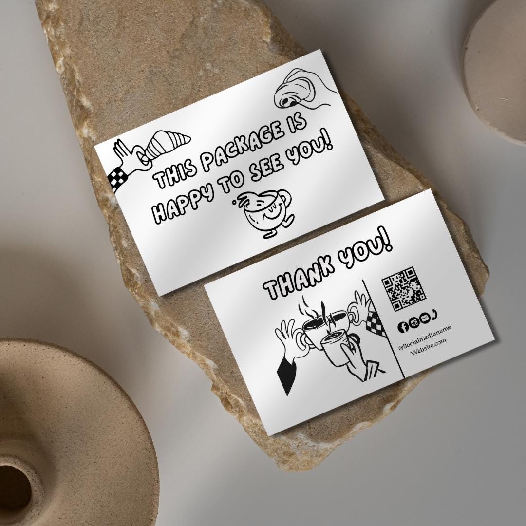 Editable Cartoon-style Packaging "thank You" Card for Coffee & Pastry ...
