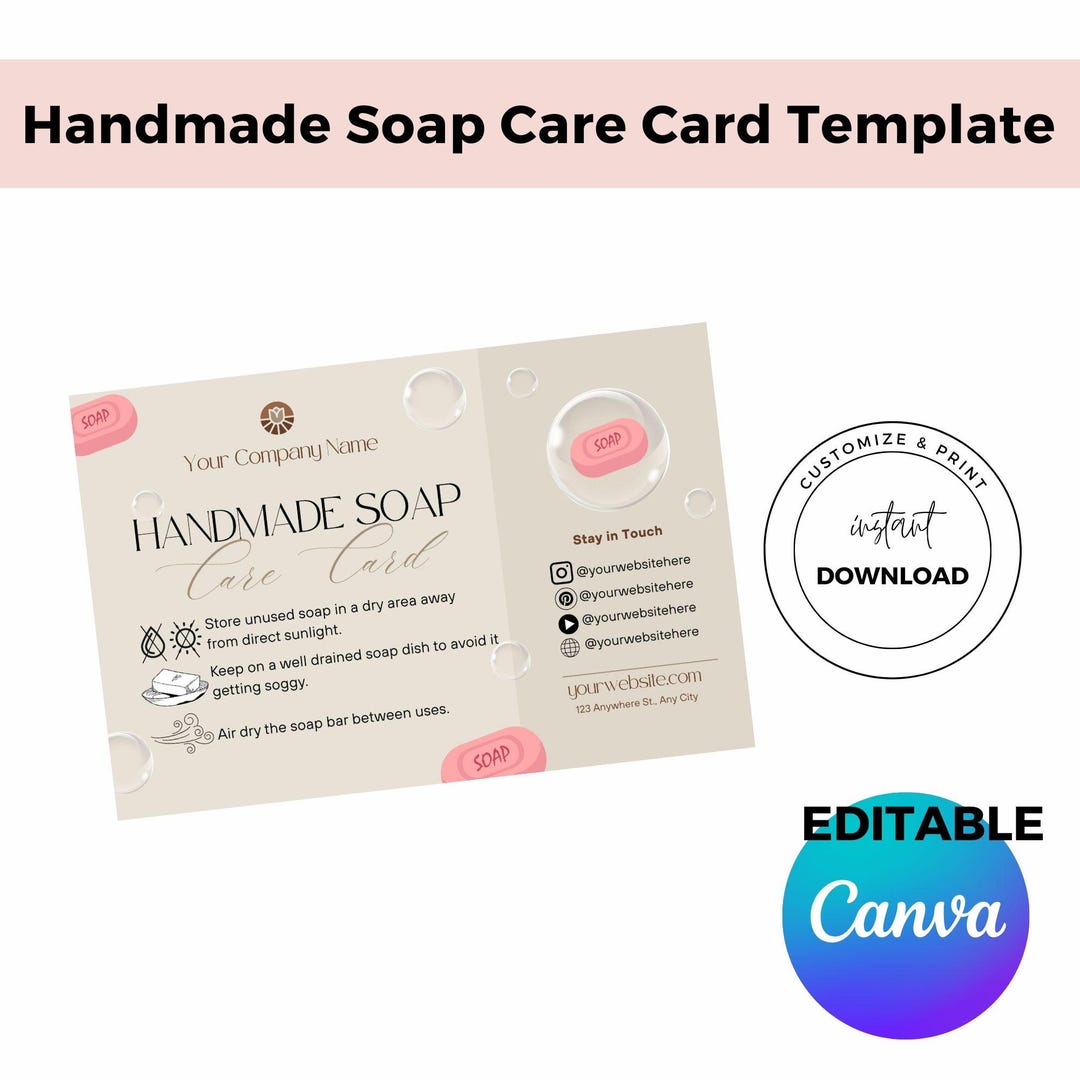 Printable Handmade Soap Care Card | Soap Use Instructions | Editable ...
