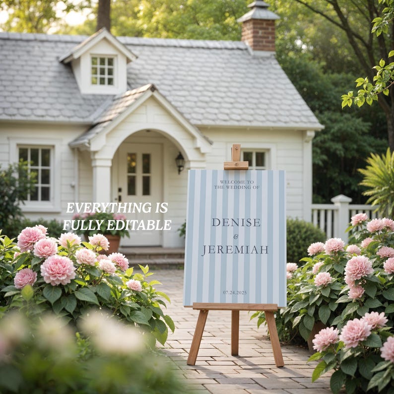 Customizable Striped Wedding Welcome Sign | Canva Template - Etsy