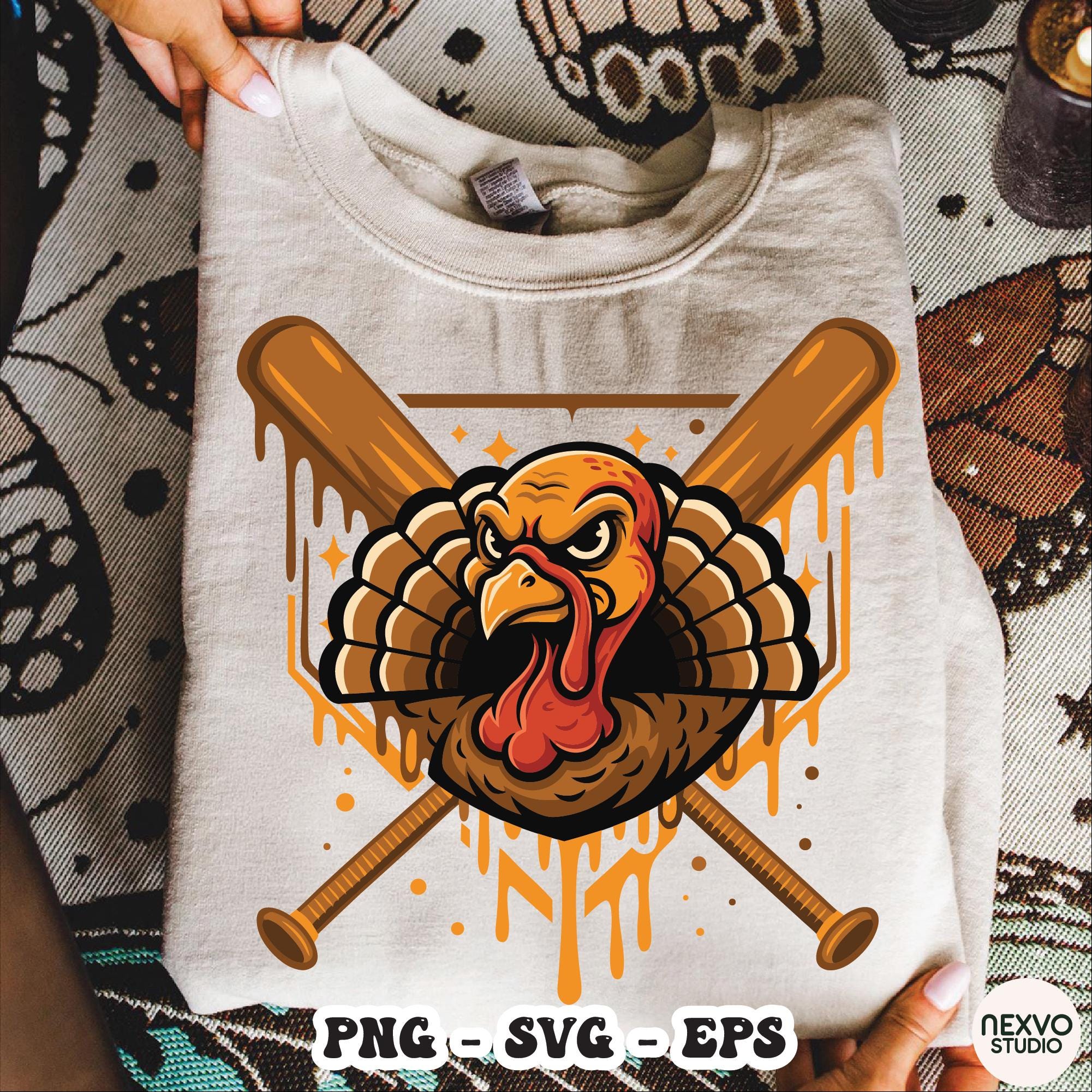 Turkey Thanksgiving Baseball Ice Cream Drip PNG SVG, Angry Turkey Boys ...
