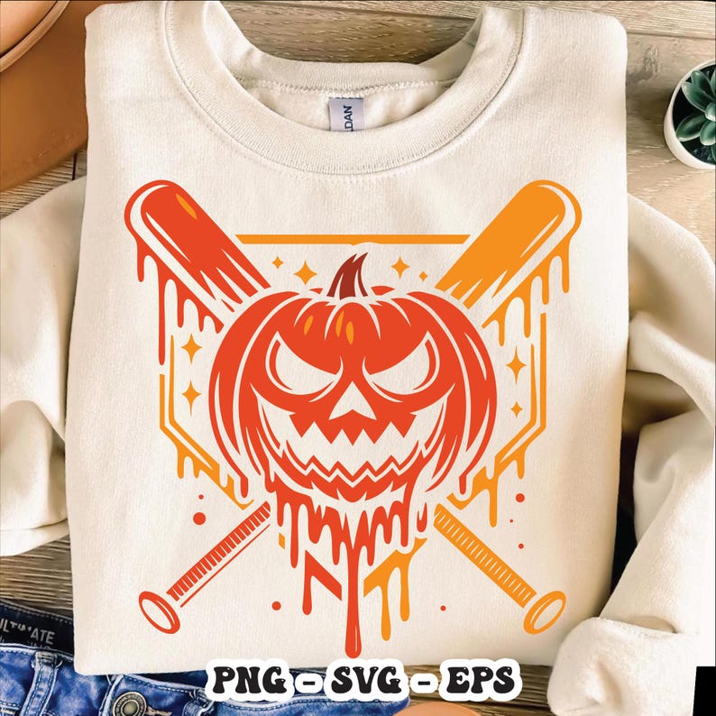 Pumpkin Halloween Baseball Ice Cream Drip PNG SVG, Spooky Boys Youth ...