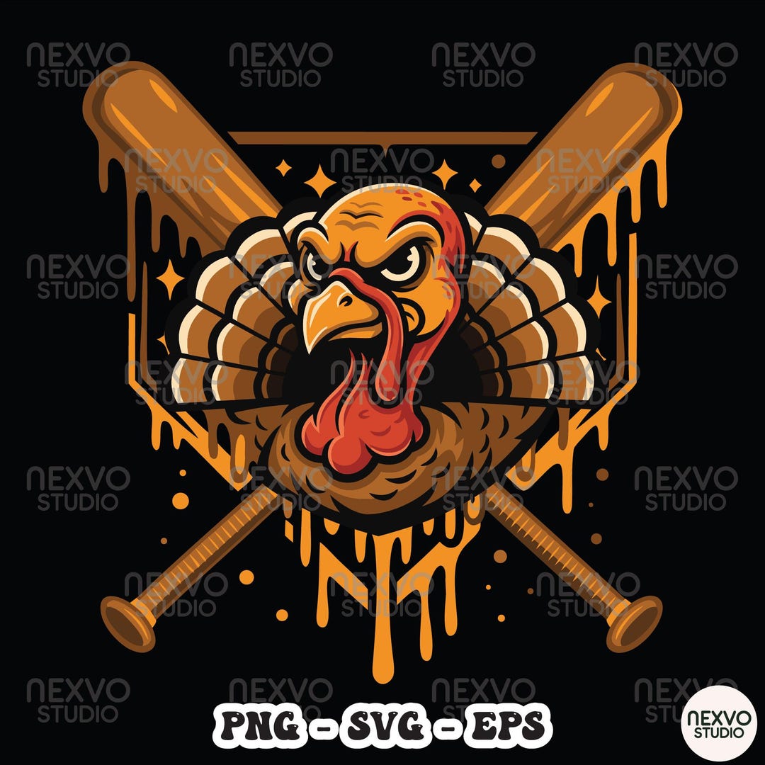 Turkey Thanksgiving Baseball Ice Cream Drip PNG SVG, Angry Turkey Boys ...