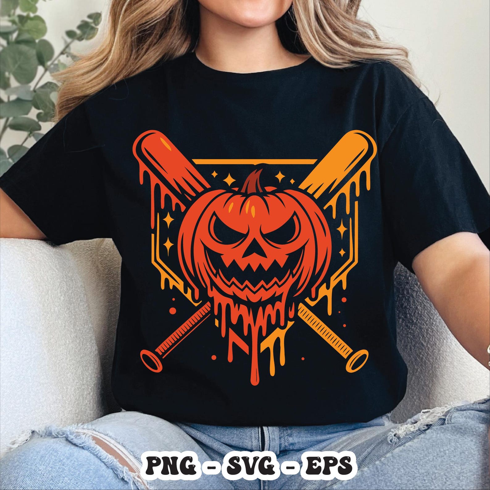 Pumpkin Halloween Baseball Ice Cream Drip PNG SVG, Spooky Boys Youth ...
