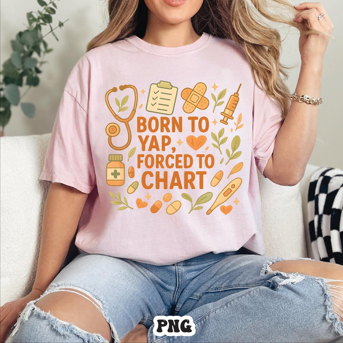 Born to Yap Forced to Chart Nurse Png | Cute Colorful Medical Design ...