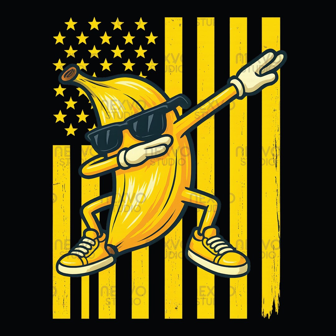 Dabbing Banana PNG Clipart With Sunglasses and American Flag Background ...