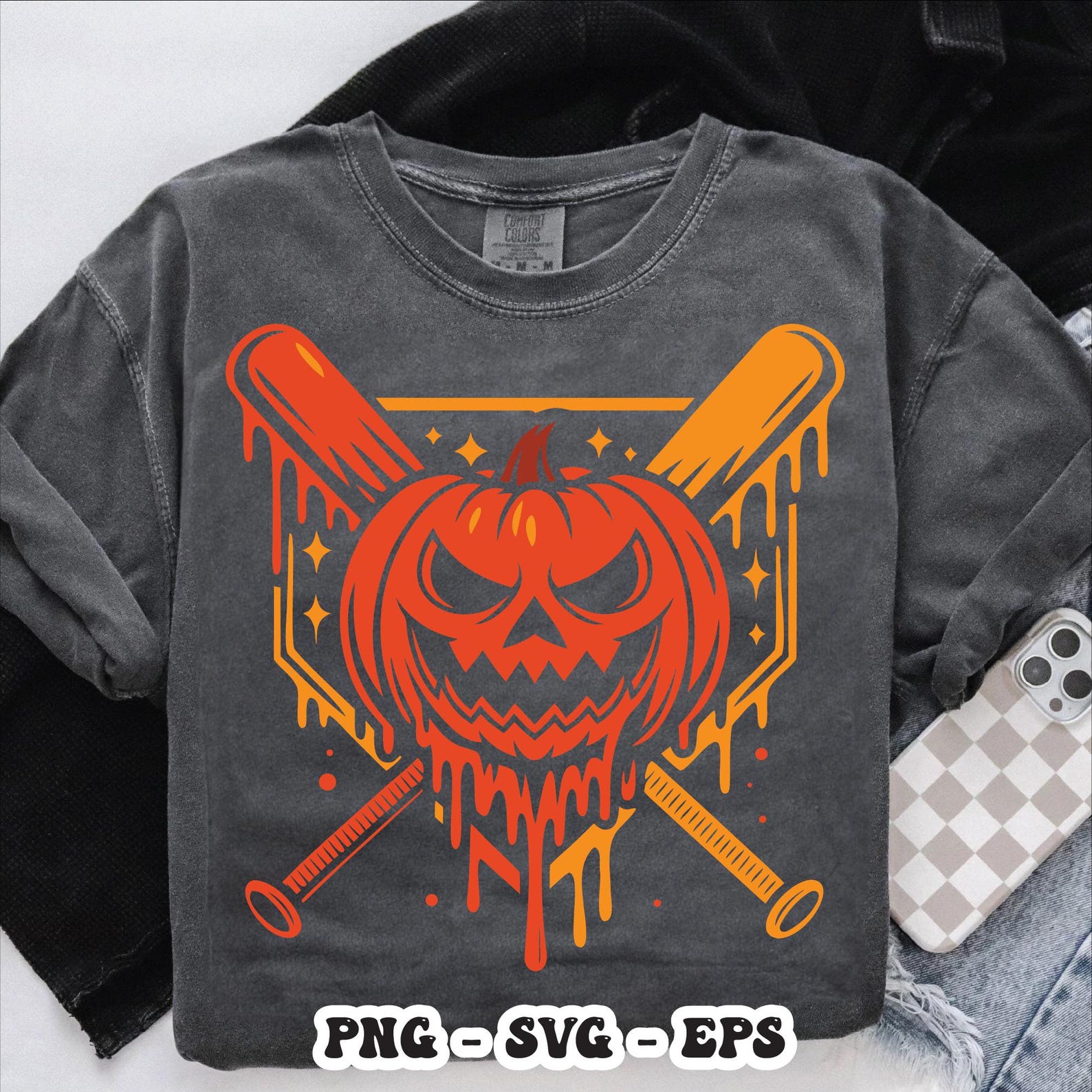 Pumpkin Halloween Baseball Ice Cream Drip PNG SVG, Spooky Boys Youth ...