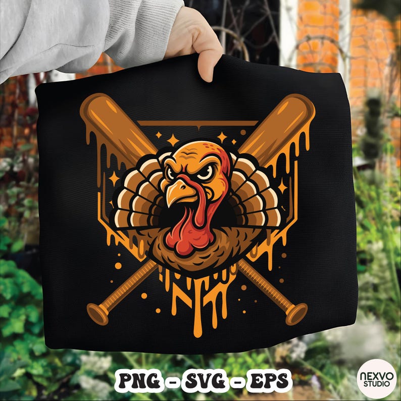 Turkey Thanksgiving Baseball Ice Cream Drip PNG SVG, Angry Turkey Boys ...