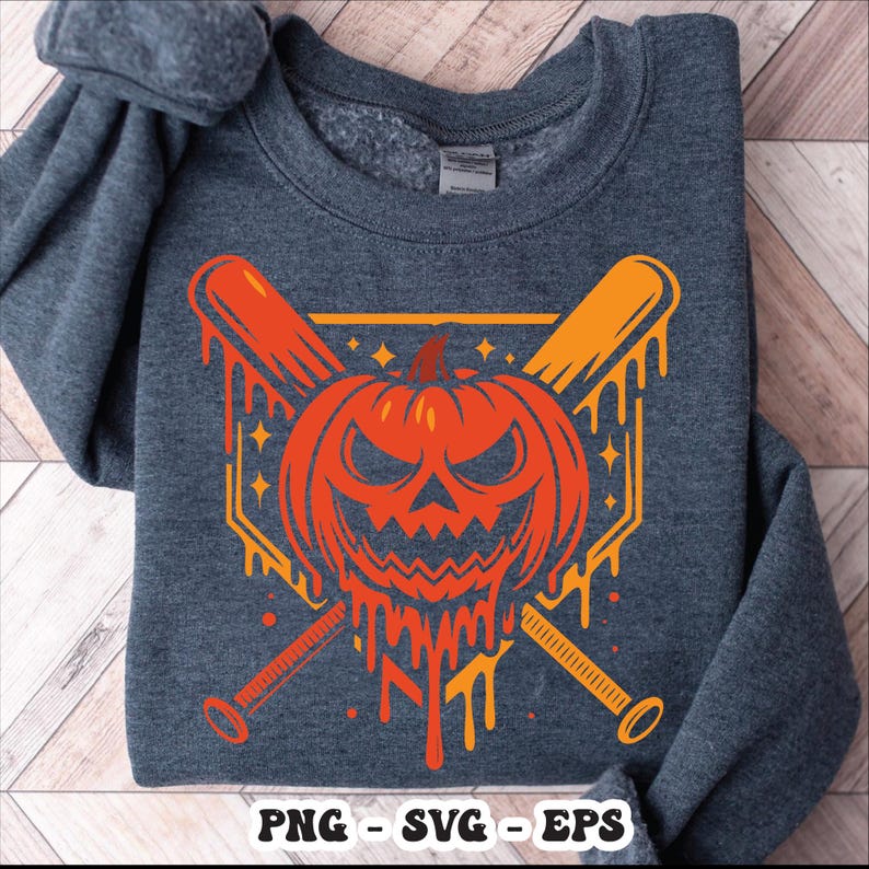Pumpkin Halloween Baseball Ice Cream Drip PNG SVG, Spooky Boys Youth ...