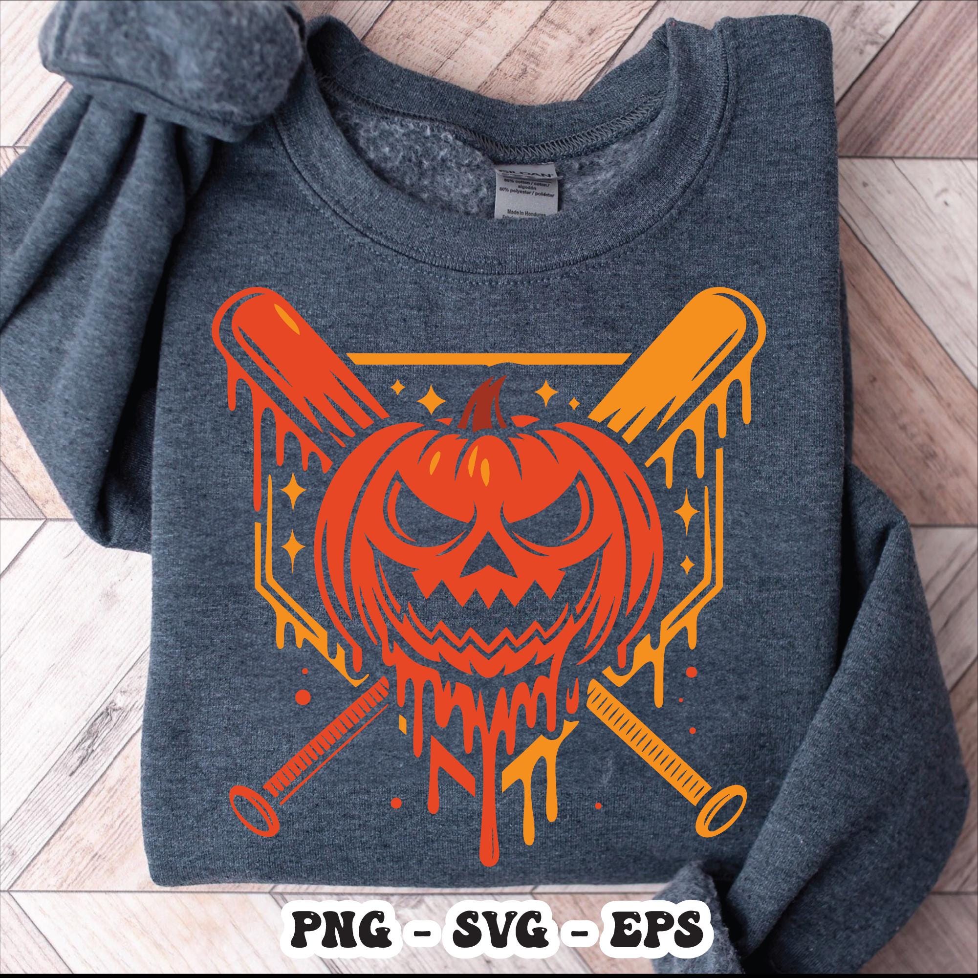 Pumpkin Halloween Baseball Ice Cream Drip PNG SVG, Spooky Boys Youth ...