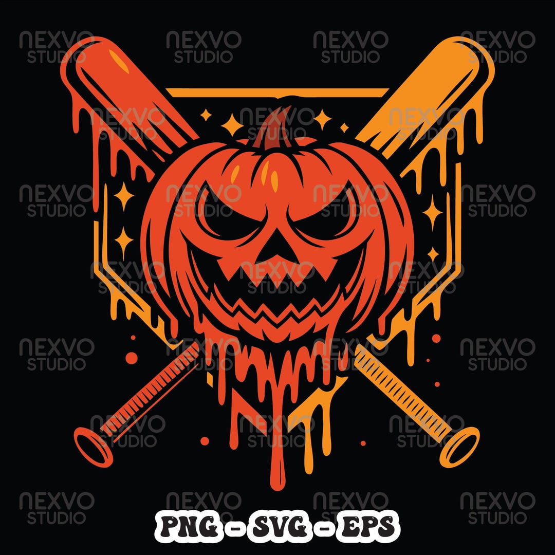 Pumpkin Halloween Baseball Ice Cream Drip PNG SVG, Spooky Boys Youth ...
