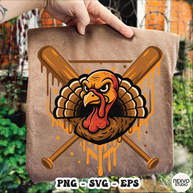 Turkey Thanksgiving Baseball Ice Cream Drip PNG SVG, Angry Turkey Boys ...