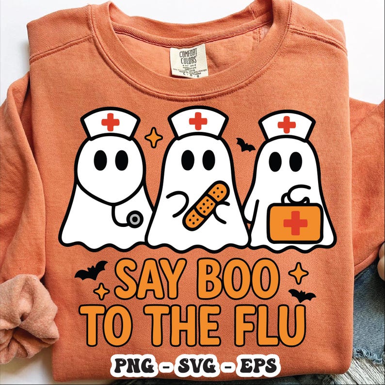 Say Boo to the Flu SVG PNG, Cute Nurse Ghost Halloween Design, Funny ...