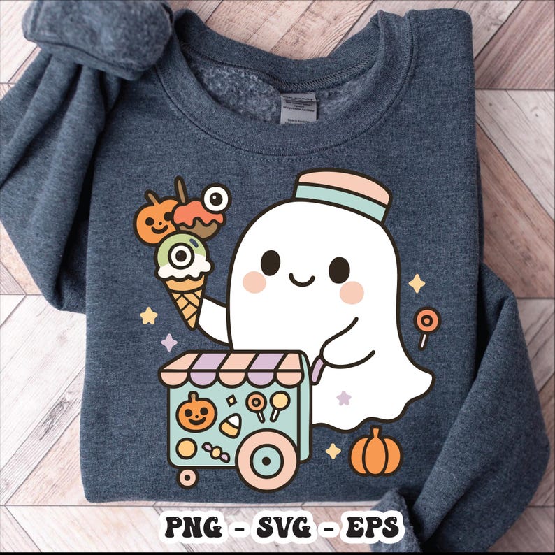 Kawaii Ghost Ice Cream Vendor: Halloween Clipart PNG SVG EPS - Etsy